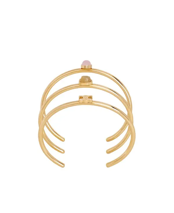 Celine Triomphe Set Of 3 Cuffs In Brass With Gold Finish, Rutilated Quartz And Pink Quartz - Yellow