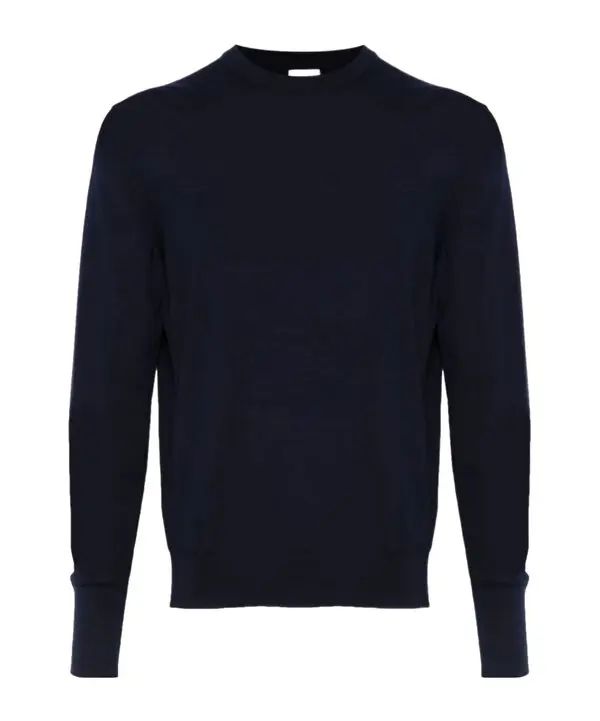 Eleventy Ribbed Crew Neck Fine Knit Sweater - Navy Blue