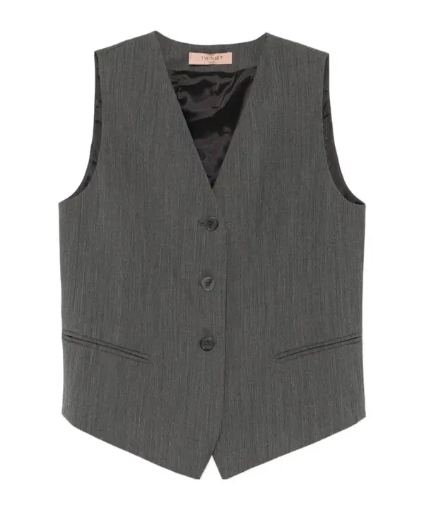 TWINSET Textured Sleeveless V-neck Waistcoat