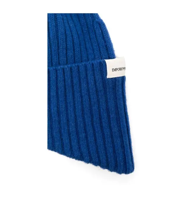 Emporio Armani Logo Patch Ribbed Knit Beanie
