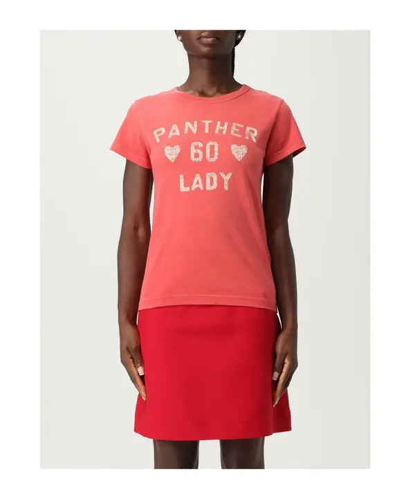 Valentino Garavani Crewneck T-shirt With Panther Lady Print - Red/beige