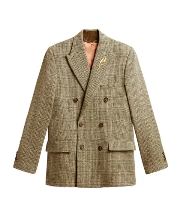 GOLDEN GOOSE Double-breasted Blazer In Shetland Wool - Sage
