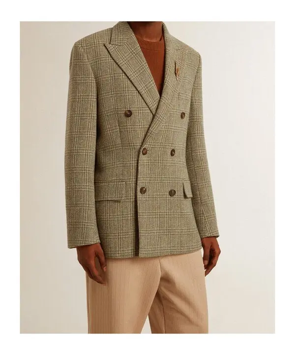 GOLDEN GOOSE Double-breasted Blazer In Shetland Wool - Sage