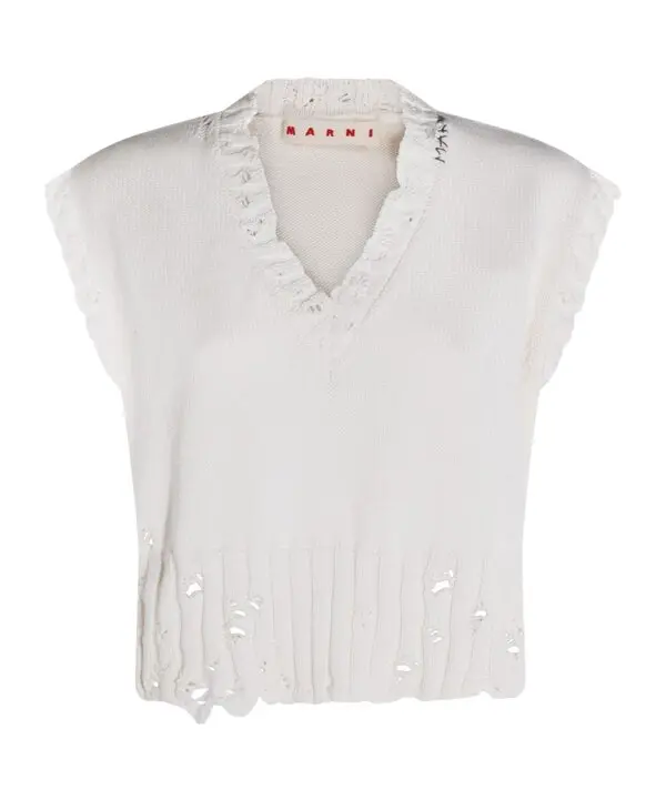 Marni Distressed-effect V-neck Knitted Vest - White