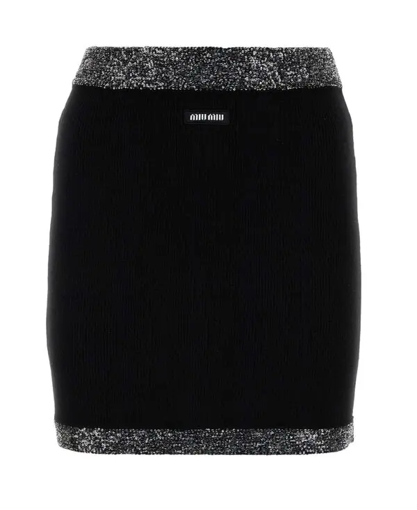 Miu Miu Embellished Ribbed Mini Skirt