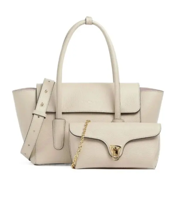 COCCINELLE Double Beat Foldover Top Tote Bag - Nude