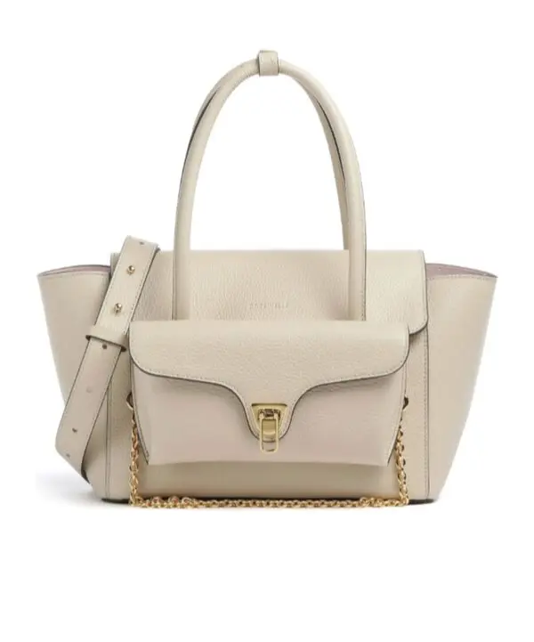 COCCINELLE Double Beat Foldover Top Tote Bag - Nude