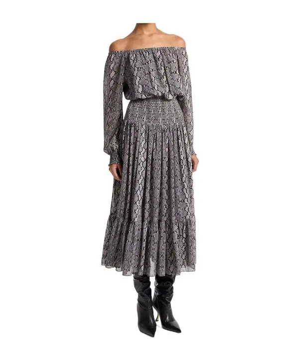 Michael Kors Boatneck Smocked Maxi Dress