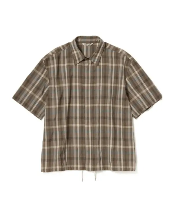 Auralee Super Fine Tropical Wool Check Half-sleeved Shirt - Brown Check Pattern