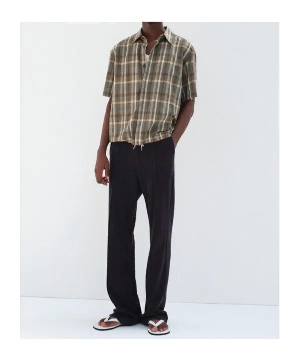 Auralee Super Fine Tropical Wool Check Half-sleeved Shirt - Brown Check Pattern