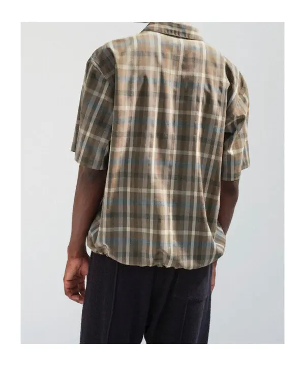 Auralee Super Fine Tropical Wool Check Half-sleeved Shirt - Brown Check Pattern