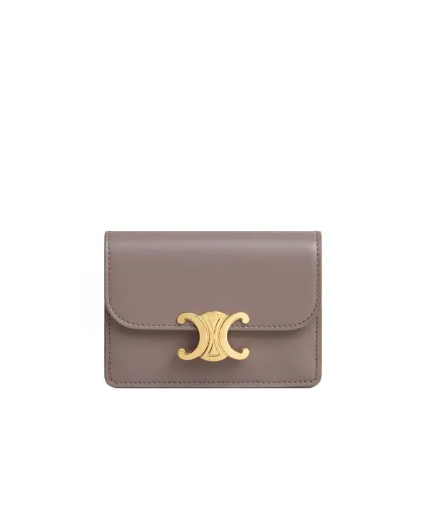 Celine Card Holder With Flap Triomphe In Shiny Calfskin - Gray