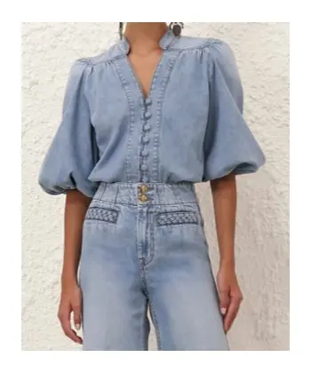 Zimmermann Lucky Denim Blouse - Blue