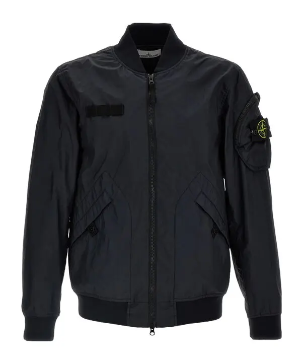 Stone Island Logo Patch Zip-up Bomber Jacket - Blue