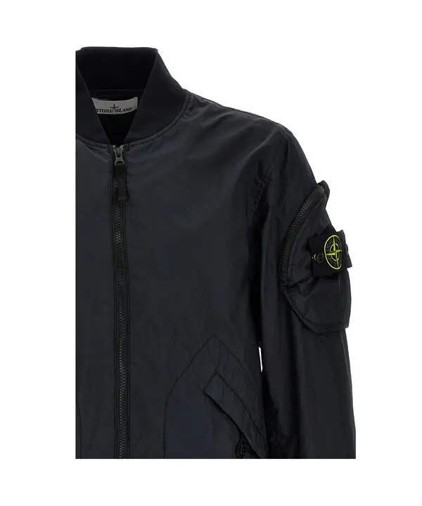 Stone Island Logo Patch Zip-up Bomber Jacket - Blue