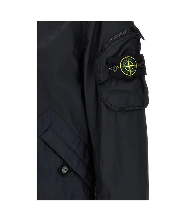 Stone Island Logo Patch Zip-up Bomber Jacket - Blue