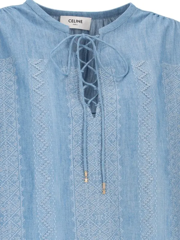 Celine Embroidered Romy Blouse In Chambray Cotton