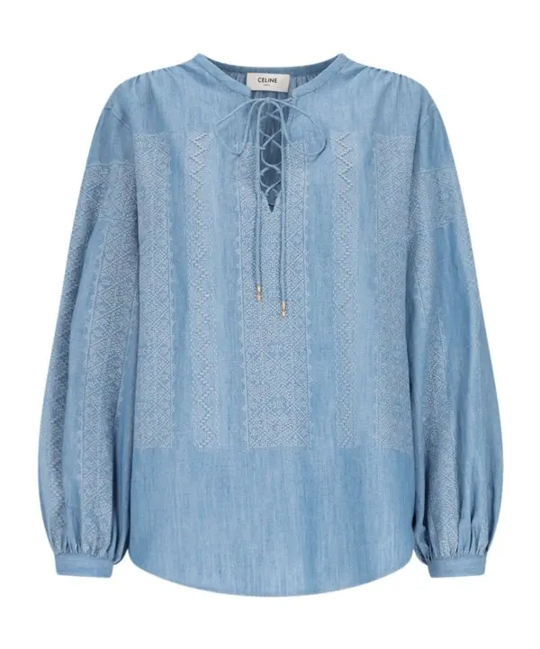 Celine Embroidered Romy Blouse In Chambray Cotton - No