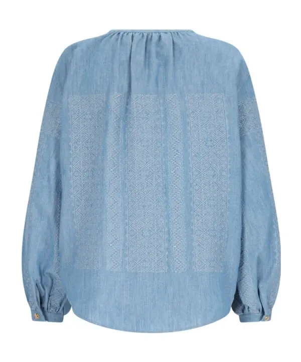 Celine Embroidered Romy Blouse In Chambray Cotton