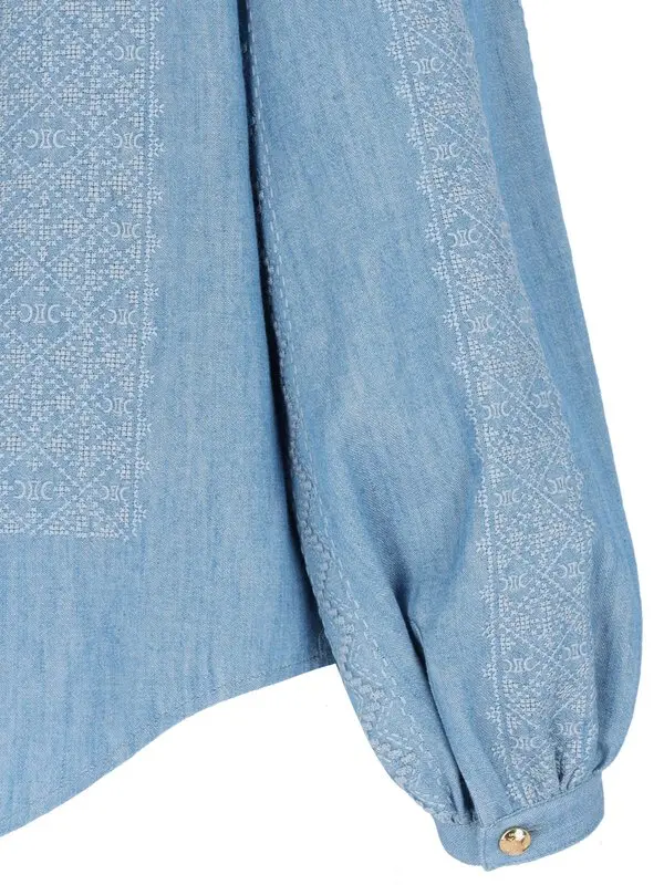 Celine Embroidered Romy Blouse In Chambray Cotton
