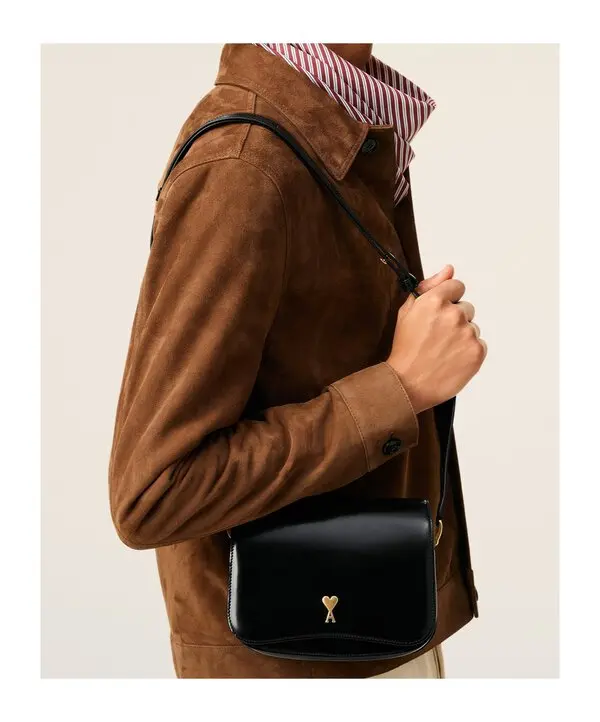 AMI Paris Logo Plaque Shoulder Bag - Black