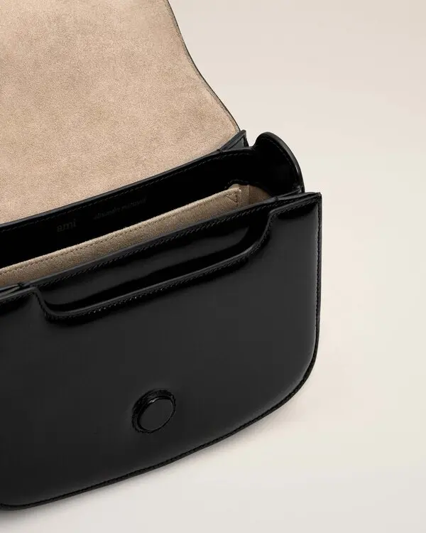 AMI Paris Logo Plaque Shoulder Bag - Black
