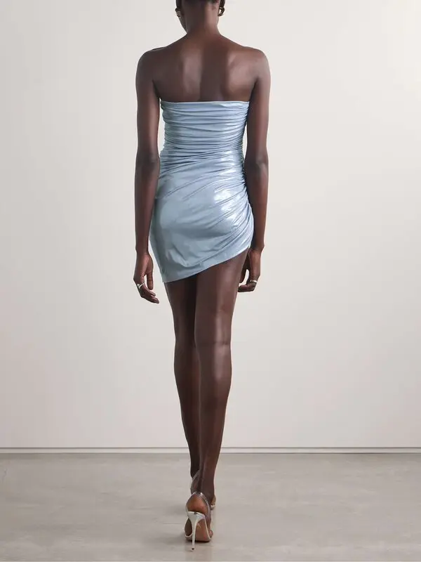 Norma Kamali Strapless Asymmetrical Ruched Mini Dress