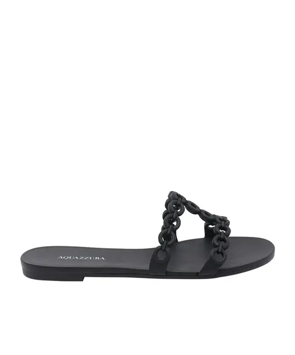 AQUAZZURA Chain Link Flat Sandals - Black