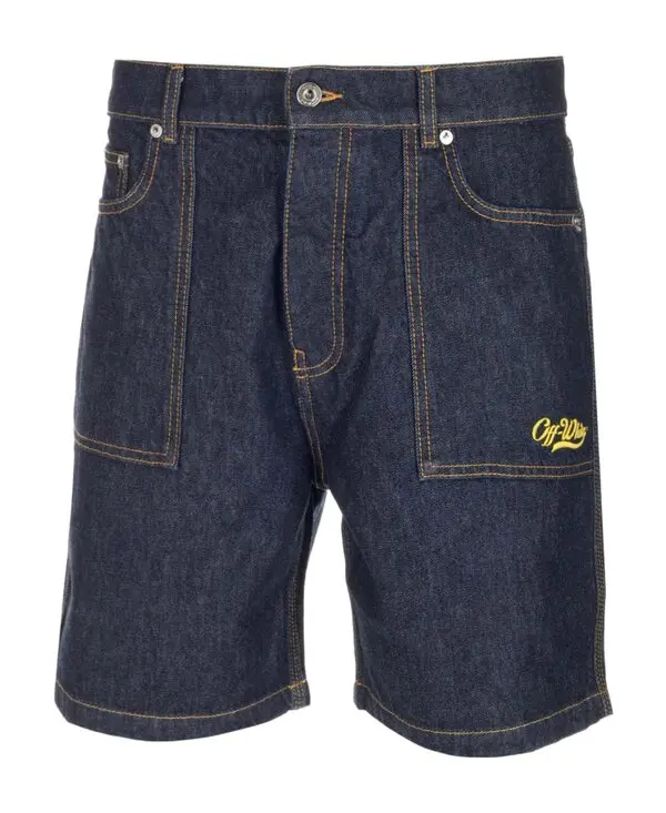 Off-White Logo Embroidered Utility Denim Shorts - Black