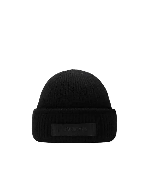 Jacquemus Gros Grain Logo Patch Beanie - Black