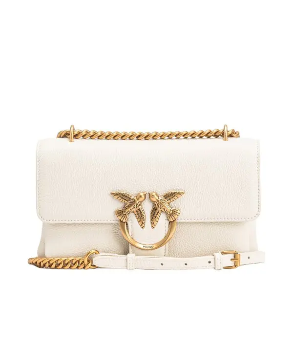 Pinko Logo Plaque Chain Shoulder Bag - White