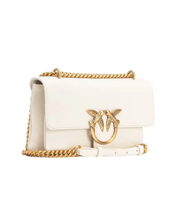 Pinko Logo Plaque Chain Shoulder Bag - White