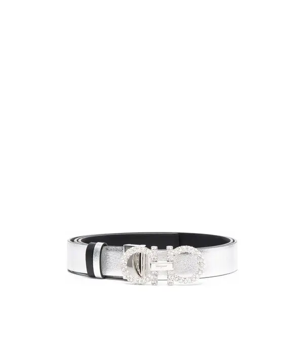 FERRAGAMO Gancini Logo Leather Belt - White