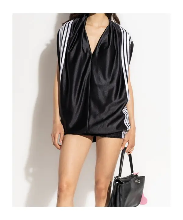 Balenciaga Sleeveless V-neck Mini Dress With Cut-out Back And Stripes