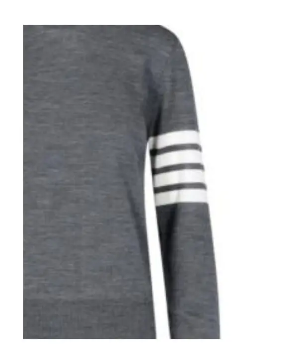 Thom Browne 4-bar Ribbed Crewneck Jumper With Striped Trim - Medium Gray