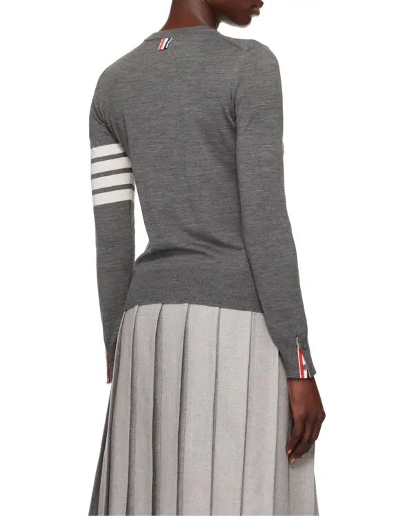 Thom Browne 4-bar Ribbed Crewneck Jumper With Striped Trim - Medium Gray
