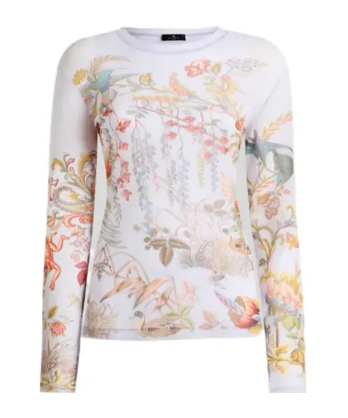 Etro Floral Motif Printed Tulle Top - White
