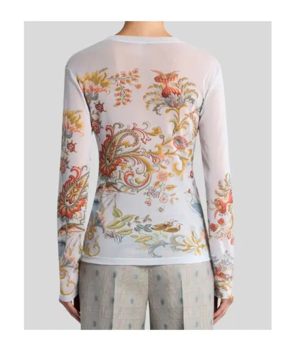 Etro Floral Motif Printed Tulle Top