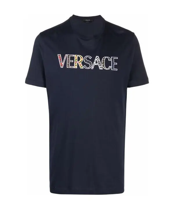 Versace Logo Embroidered Crewneck T-shirt