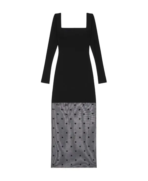 Givenchy Bi-material Long Sleeve Dress With 4g Pattern Detail - Black