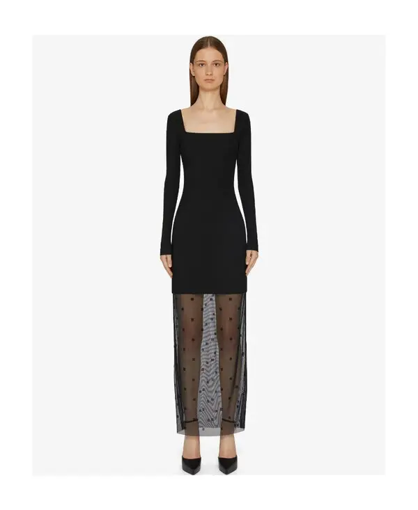 Givenchy Bi-material Long Sleeve Dress With 4g Pattern Detail