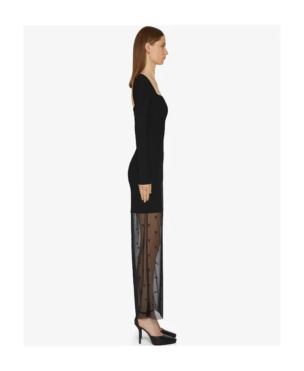 Givenchy Bi-material Long Sleeve Dress With 4g Pattern Detail