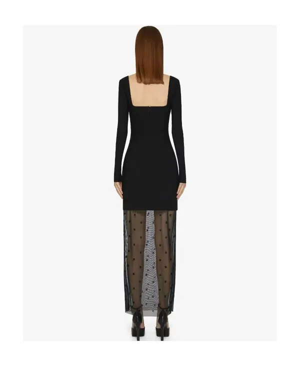 Givenchy Bi-material Long Sleeve Dress With 4g Pattern Detail