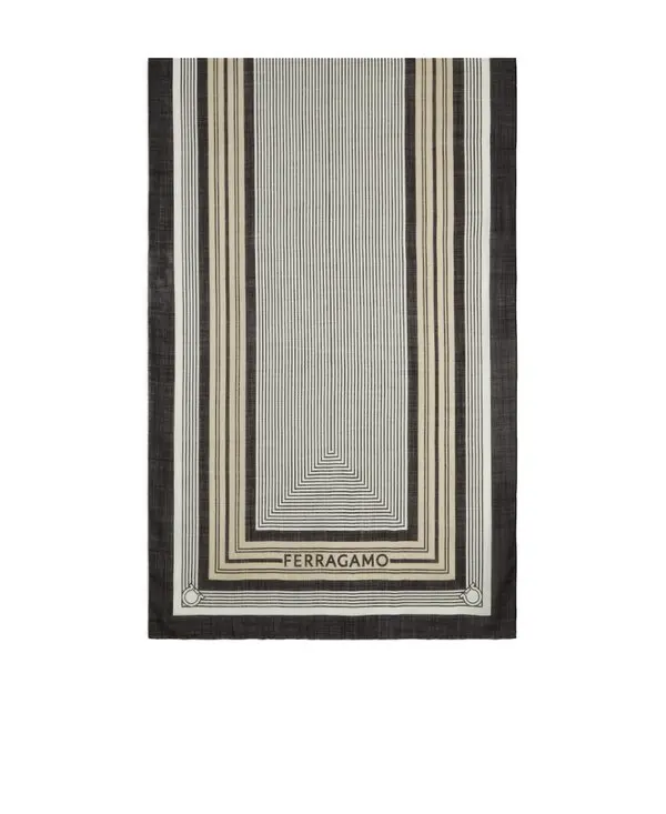 FERRAGAMO Bandeau Twilly Striped Scarf - Gray