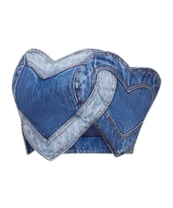 AREA Patchwork Heart Denim Bandeau Top