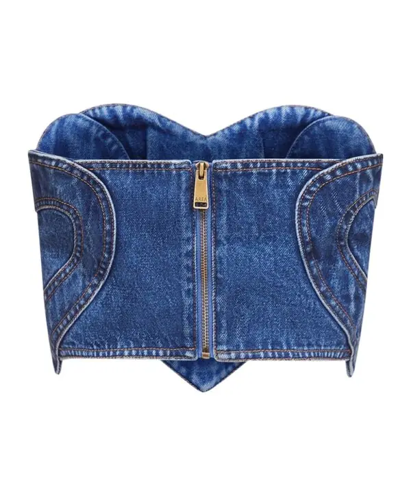 AREA Patchwork Heart Denim Bandeau Top