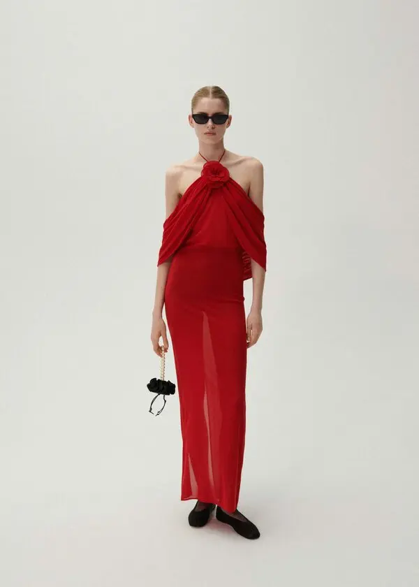 Magda Butrym Flower-appliqué Sheer Silk Maxi Dress