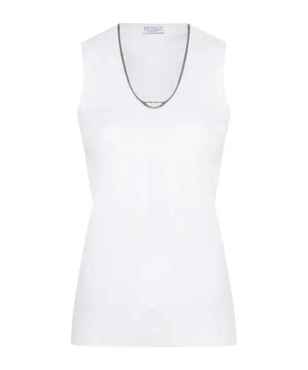 Brunello Cucinelli Monili Chain Detail Ribbed Tank Top