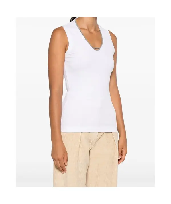 Brunello Cucinelli Monili Chain Detail Ribbed Tank Top