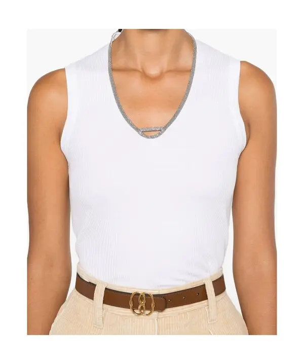 Brunello Cucinelli Monili Chain Detail Ribbed Tank Top